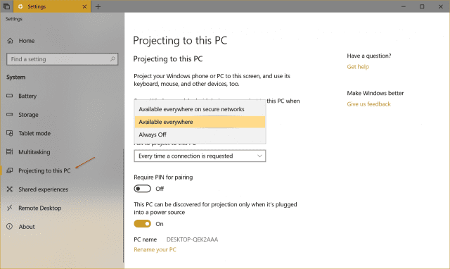 What is Projecting to this PC and How To Use it on Windows 10 ...